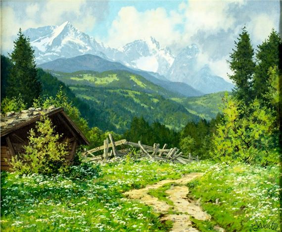 Walter Deventer | Mountain Landscape with Hut | MutualArt