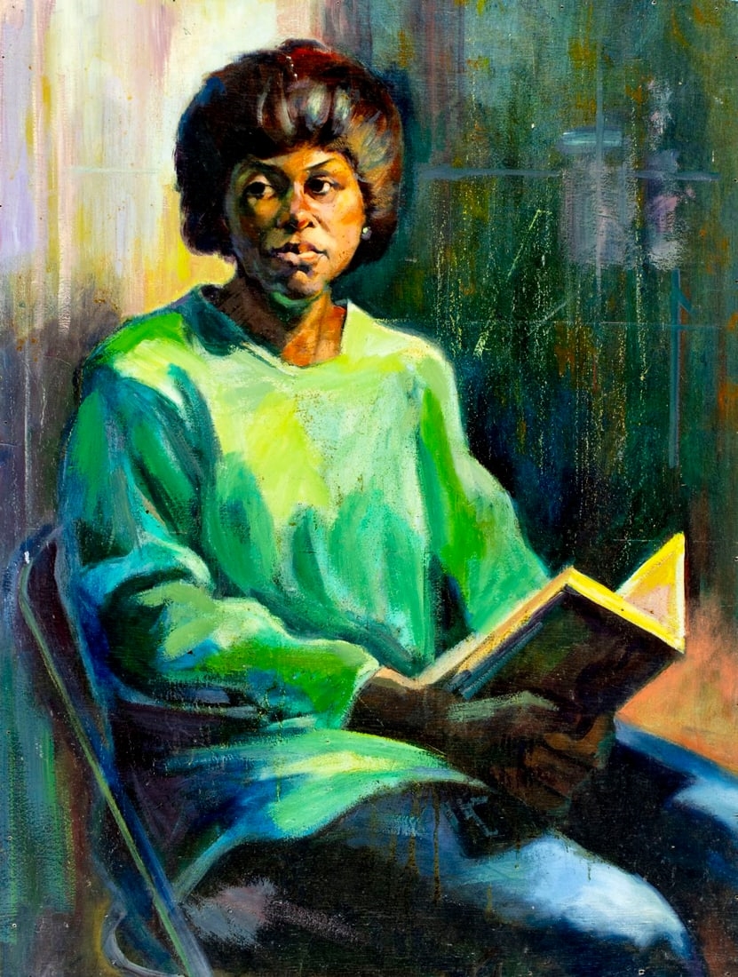 John Reilly | Portrait of Black Woman with Book | MutualArt