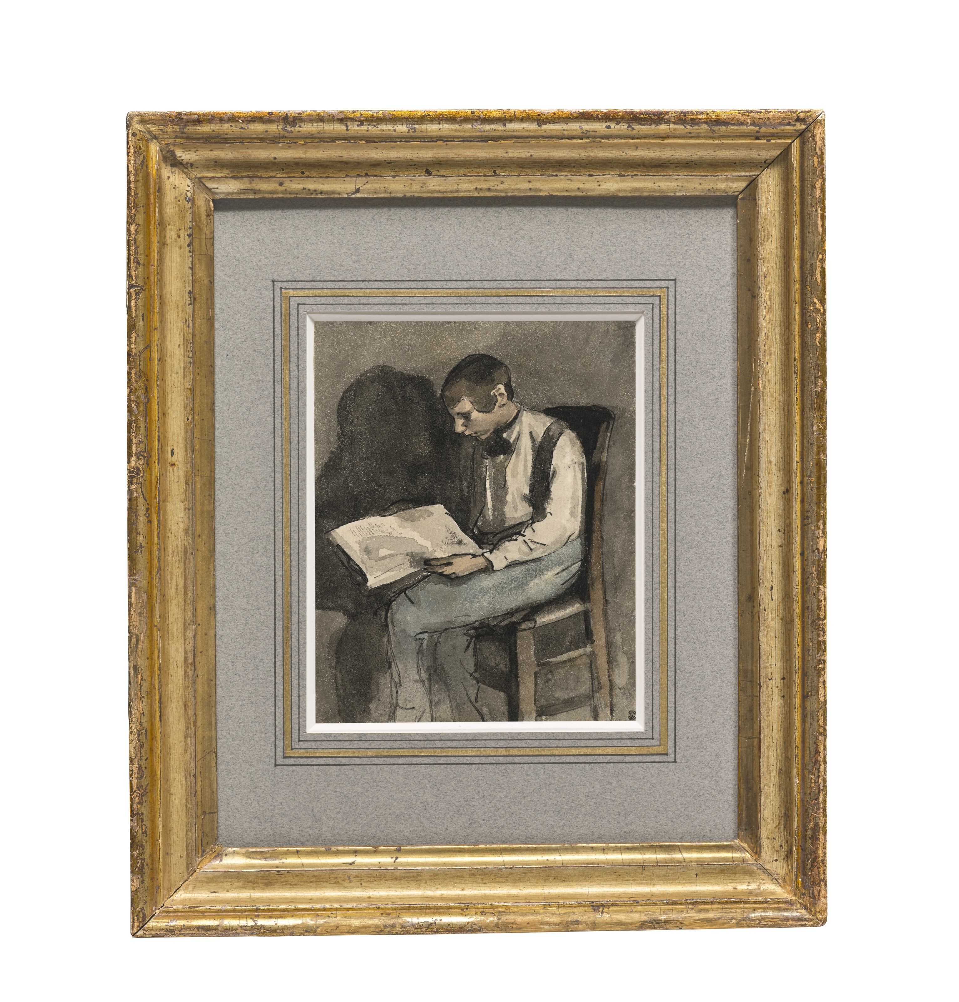 Théodule Augustin Ribot | Jeune homme assis lisant | MutualArt