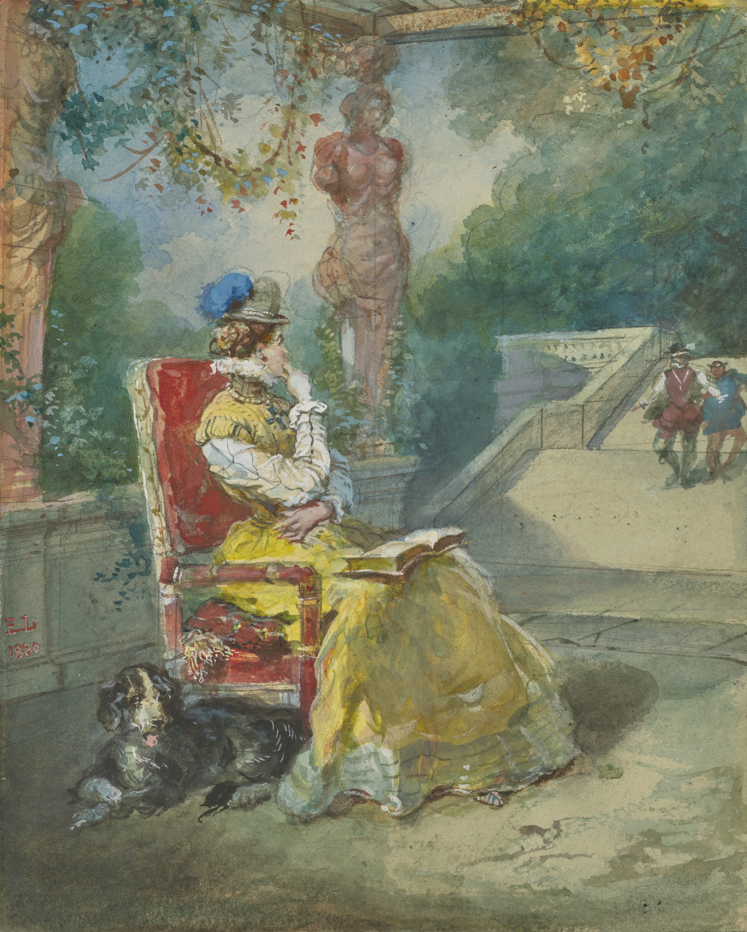 Eugène Lami | Marguerite de Valois assise dans un parc (1880) | MutualArt