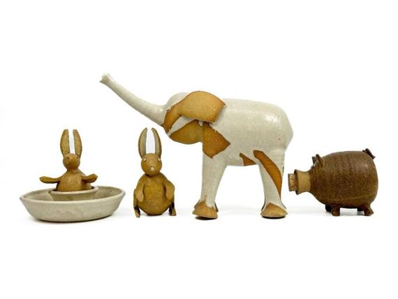 Rabbit | Lot of 4 Midcentury Studio Pottery Elephant | MutualArt