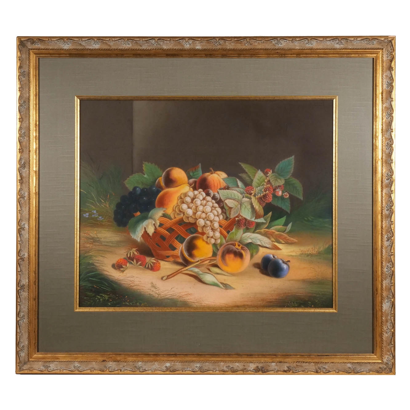 John Bower | Basket of fruit in landscape (1868) | MutualArt