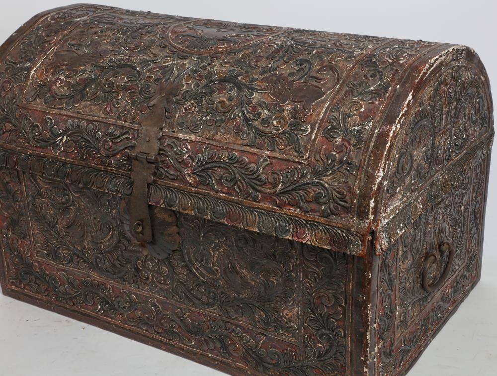 Rubbing | A Continental Baroque tooled leather coffer and a ...