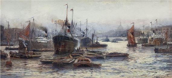 Frederick William Scarborough | Pool of London with St Paul's in the ...