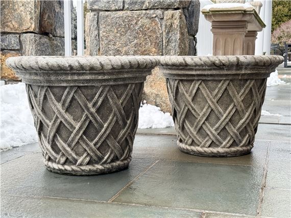Planters | Pair Of Cast Stone Garden Planters | MutualArt