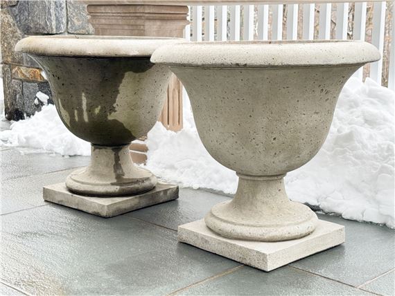 Planters | Pair Of Cast Stone Footed Garden Planters | MutualArt