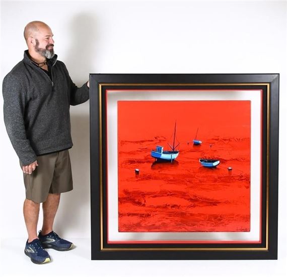 Denis Lebecq | Red Landscape with Blue Boats (1232) | MutualArt