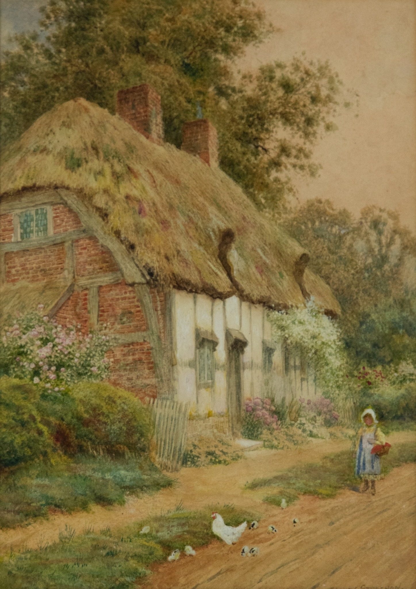 Arthur Claude Strachan | Maid outside a thatched cottage | MutualArt