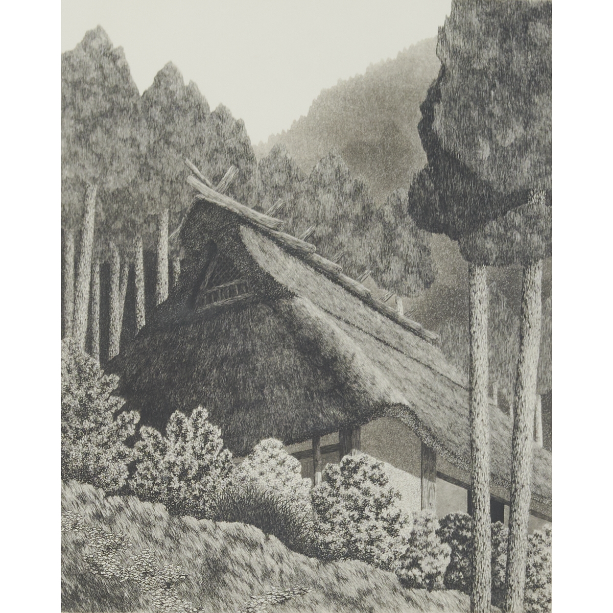 Ryohei Tanaka | Ryohei Tanaka, Thatched Roof House, etching | MutualArt