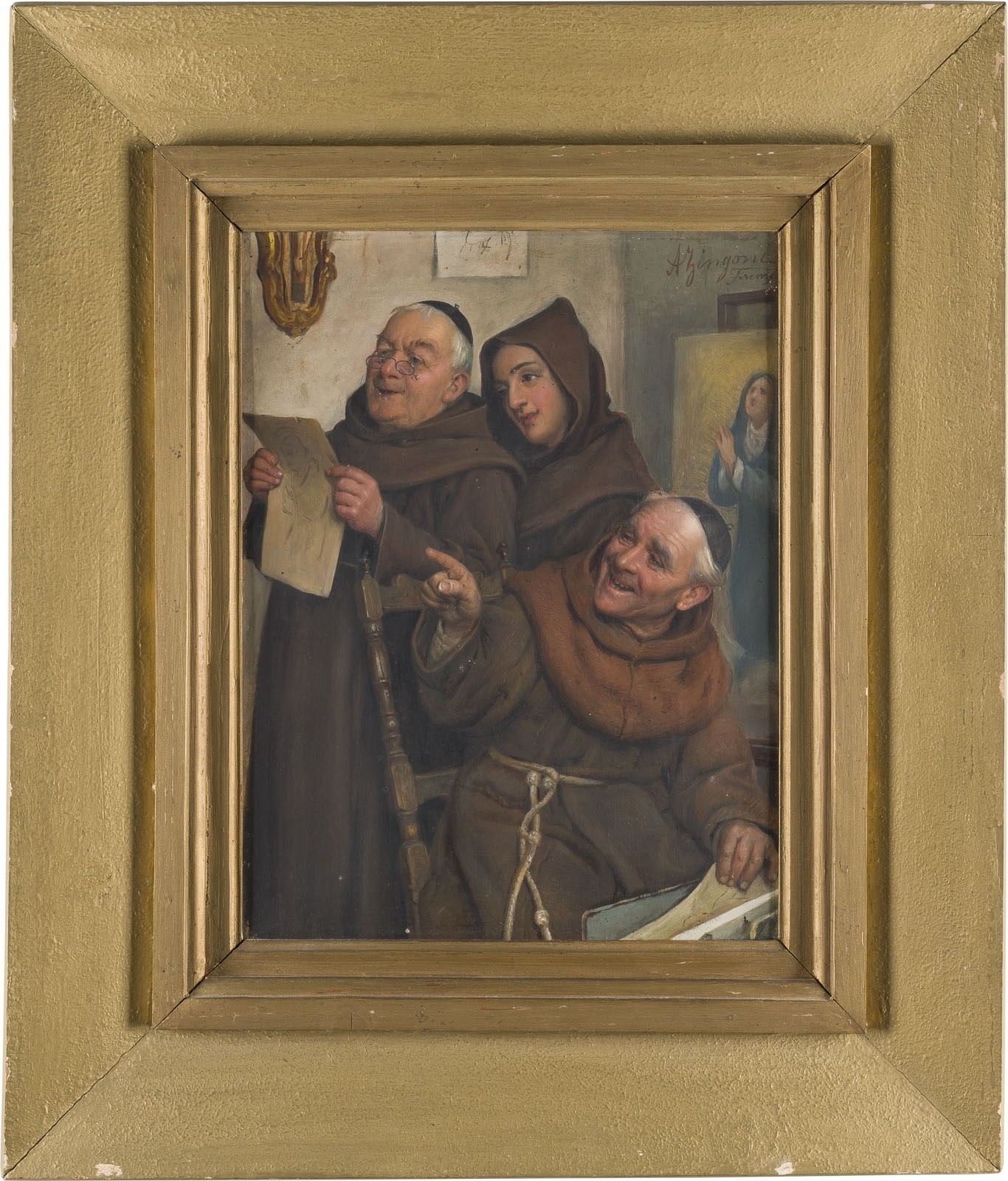 Aurelio Zingoni | DIE MONCHE SCHAUEN SICH DIE ZEICHNUNG AN (1853 - 1922 ...