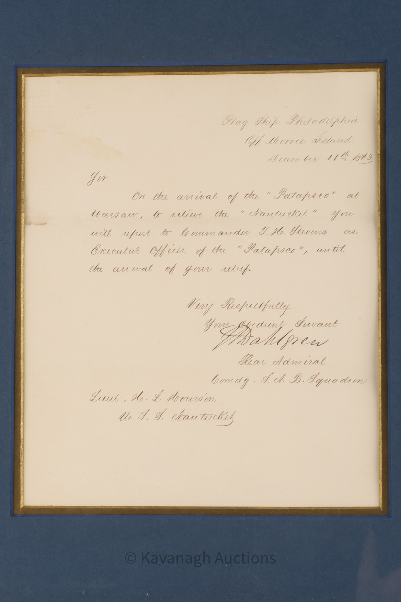H. Stevens | Important U.S Civil War Letter by John A. Dahlgren (1863 ...