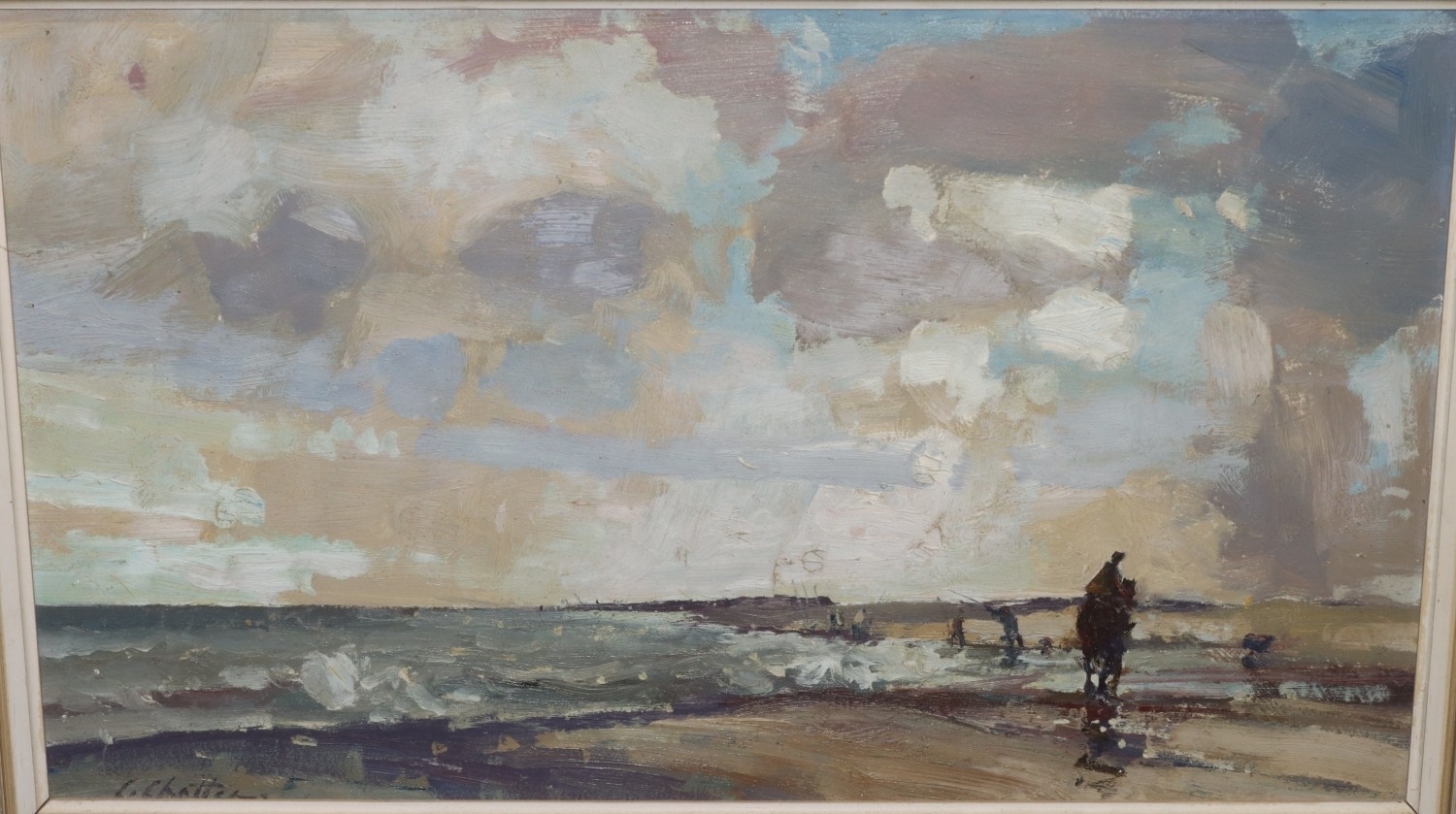 Geoffrey Chatten | depicting a beach scene with figure on horseback ...