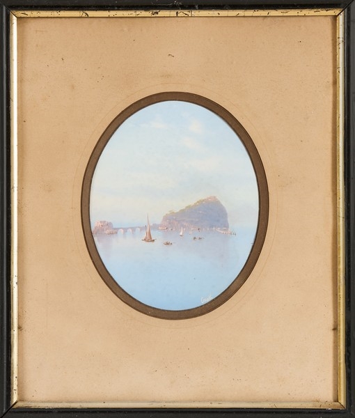 Augusto Corelli | Voiliers au large de la Côte Almafitaine à vue ovale ...