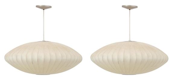 George Nelson | Herman Miller Style Bubble Pendant Lamps, Pair | MutualArt