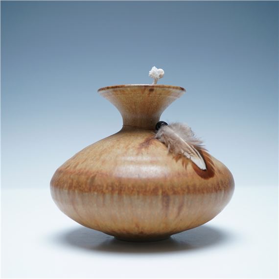 SPIRIT | Signed Raku Pottery Spirit Vessel with Feather Accent (21st ...