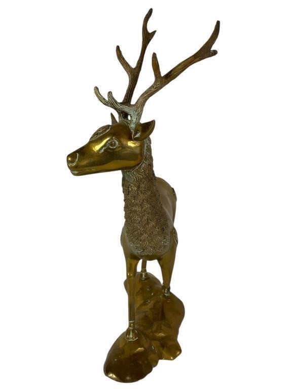 Front | Solid Brass Standing & Reclining Deer Sculptures | MutualArt
