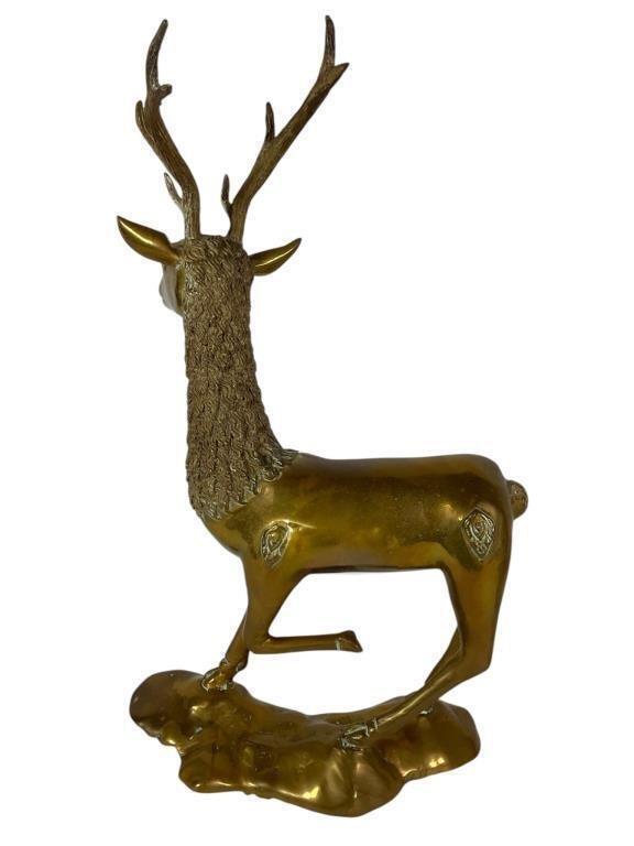 Front | Solid Brass Standing & Reclining Deer Sculptures | MutualArt
