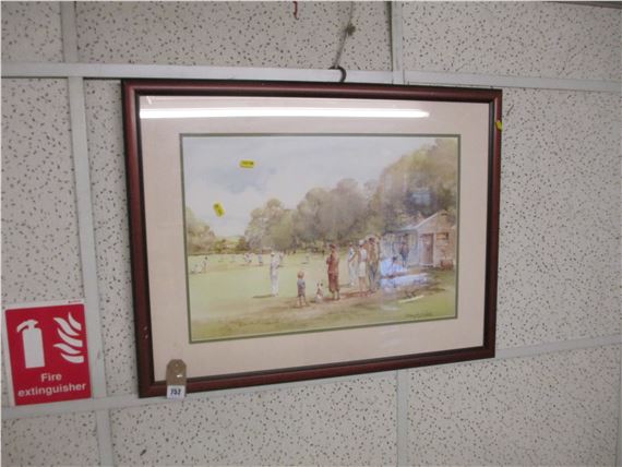 Douglas E. West | CRICKET SCENE WATERCOLOUR BY DOUGLAS WEST | MutualArt