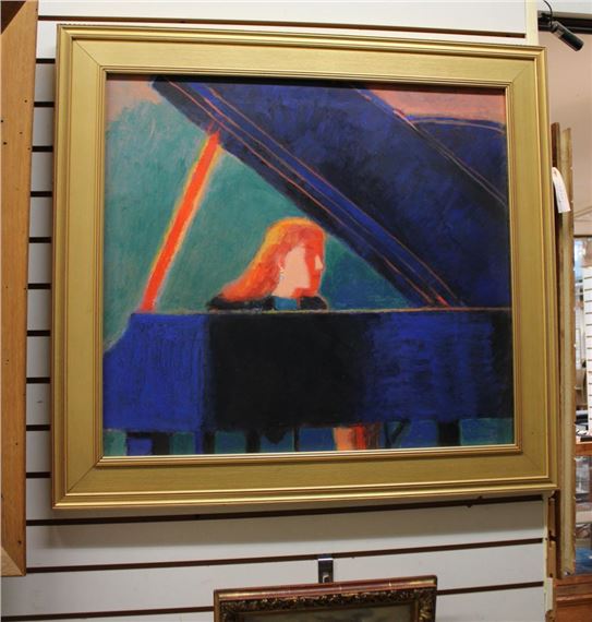 John Mart Opie | Jessica Williams, pianist at a green piano. | MutualArt