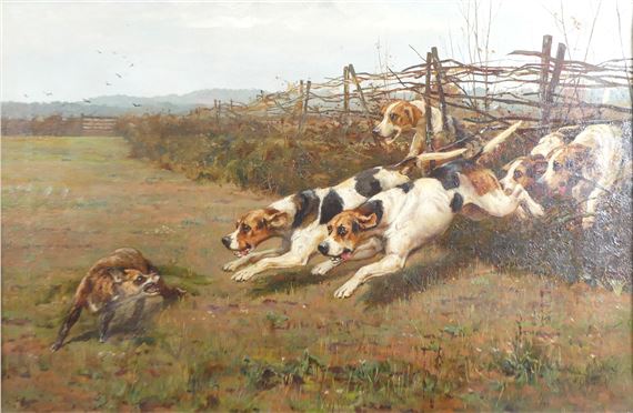 Arthur Charles Dodd | Foxhounds chasing down a fox | MutualArt