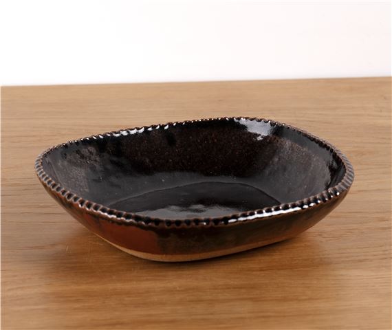 Michael Skipwith | Studio pottery iron glazed dish with crimped rim ...