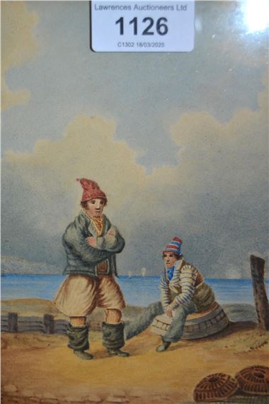 Timothy John | two fishermen with lobster pots inscribed verso 'Timothy ...
