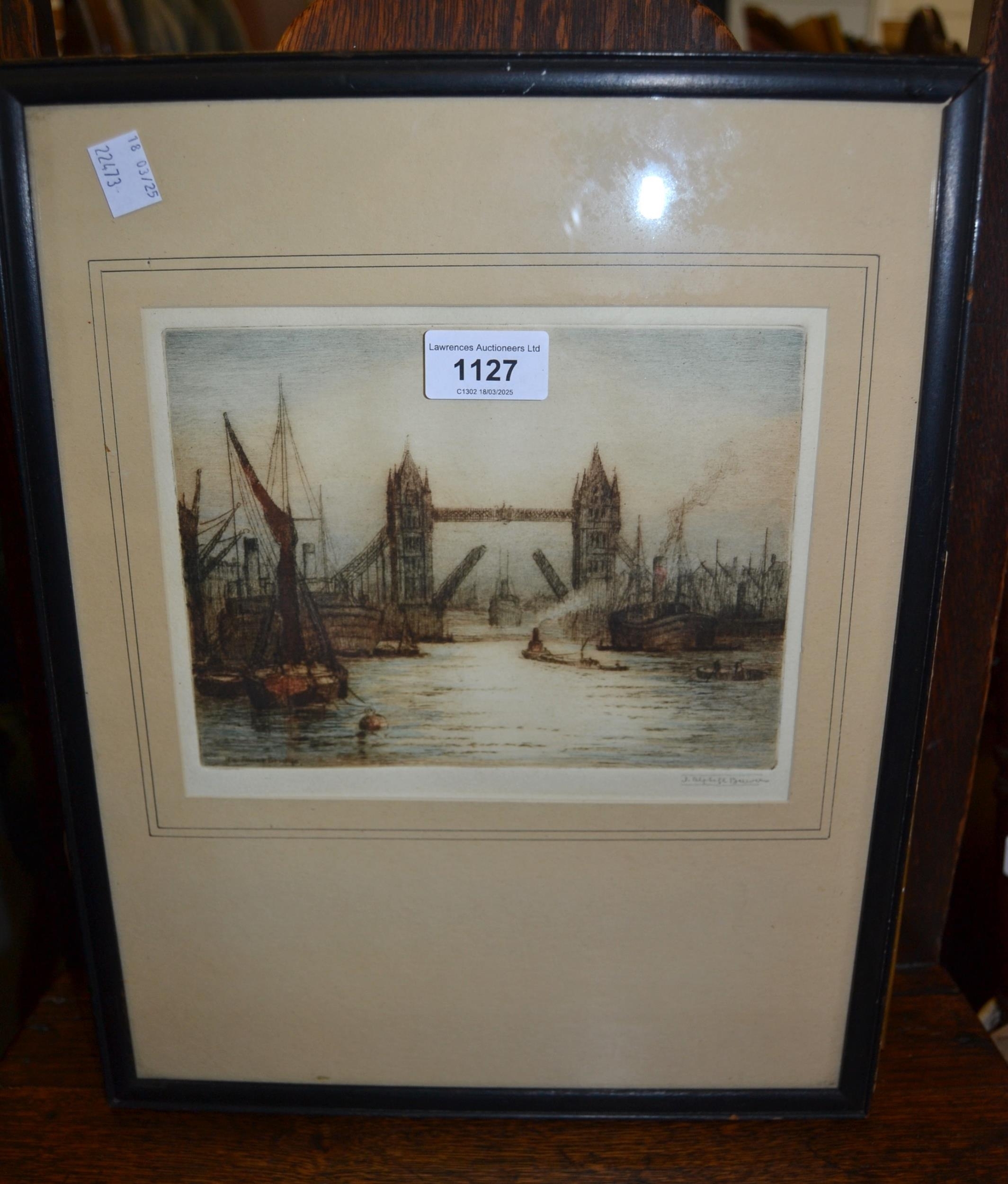 James Brewer | etching of Tower Bridge | MutualArt