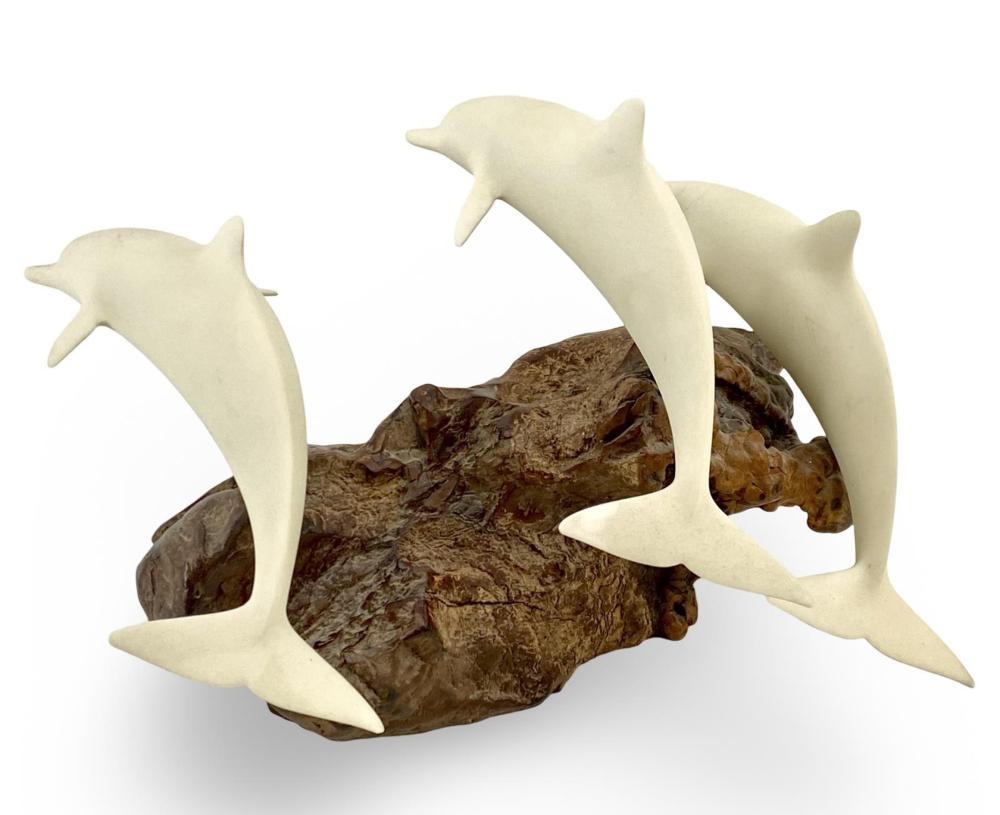 John Perry | Vintage John Perry Dolphin Pod Sculpture | MutualArt