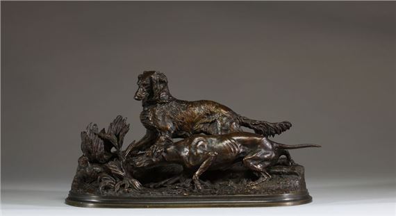 Pierre-Jules Mene | Les chiens de chasse et la perdrix (1847) | MutualArt