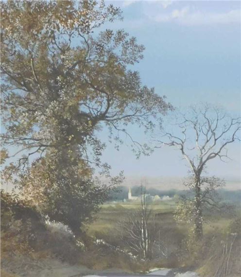 Peter Newcombe | Country road lined by trees with a church in the ...