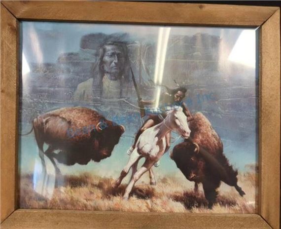 White | Framed Native American Buffalo Print | MutualArt