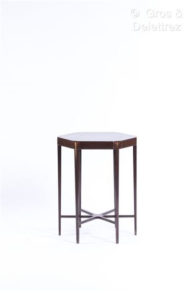 Léon Jallot | Léon JALLOT (1874-1967) Pedestal table in brown lacquered ...