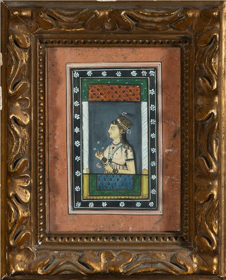 Indian School | Dibujo colonial India Mughal tinta y acuarela de mujer ...