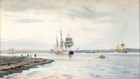 Christian Blache | Coastal scenery with a Norwegian sailing ship ...