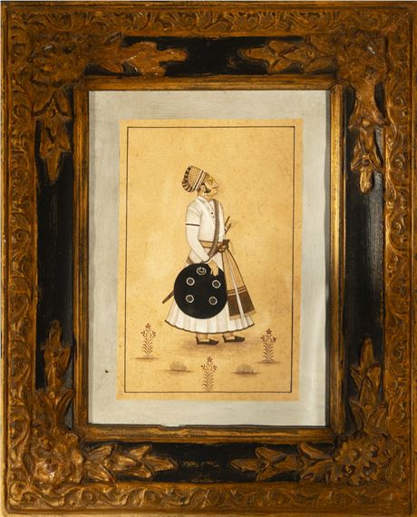 Mughal School | Dibujo tinta y acuarela Mughal colonial India guerrero ...