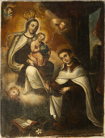Colonial School, 17th century | Escuela colonial Virgen entregando la Casulla a San Simón siglo ...