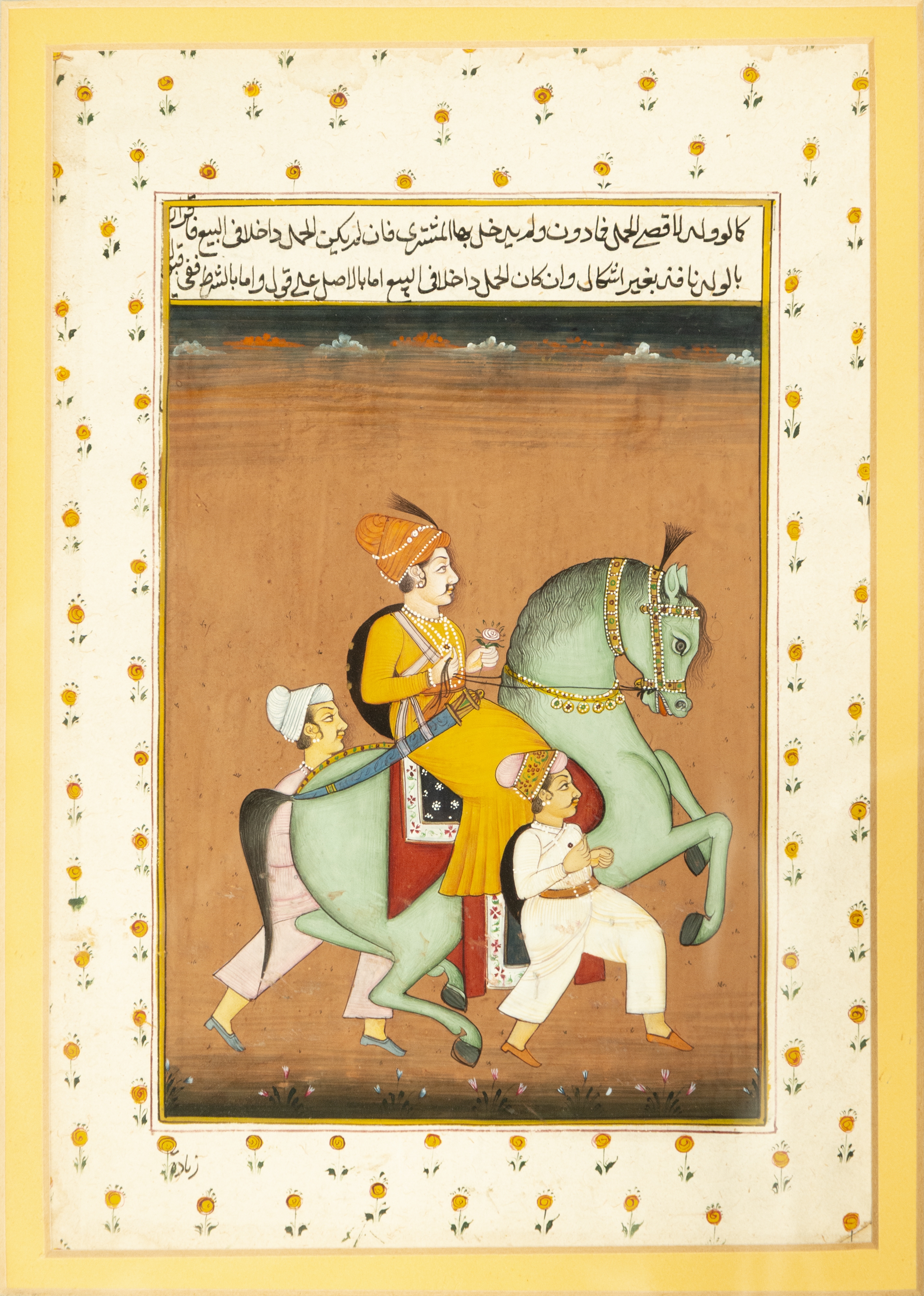 Mughal School | Dibujo Mughal colonial indio personaje a caballo con ...