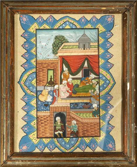 Mughal School | Dibujo tinta y acuarela Mughal colonial India ...