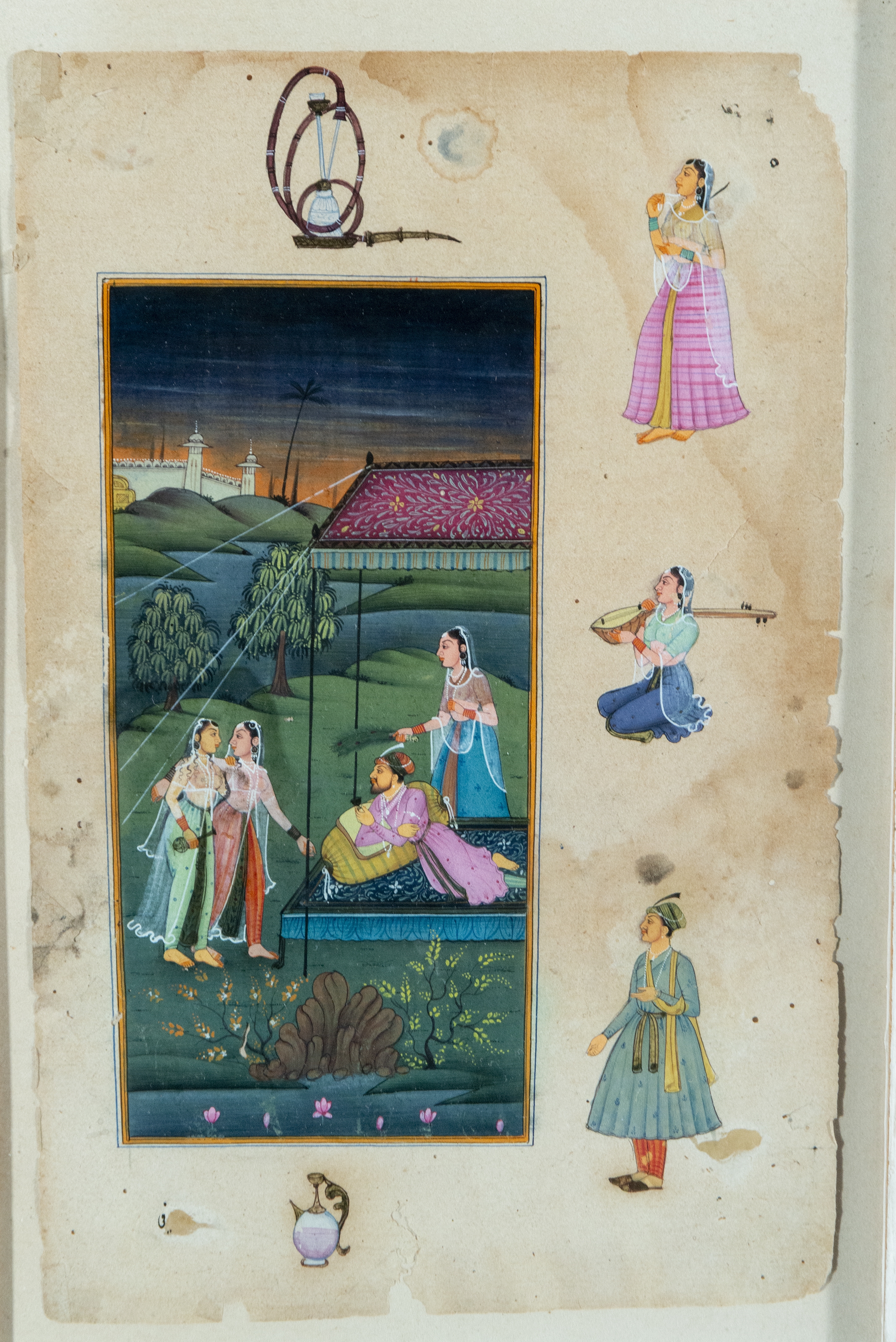 Mughal School | Dibujo colonial India Mughal tinta y acuarela de ...