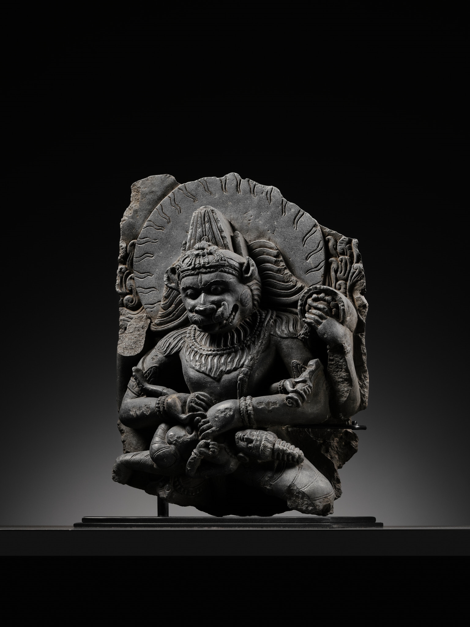 Pala Period | A RARE BLACK STONE STELE OF NARASIMHA VANQUISHING THE ...