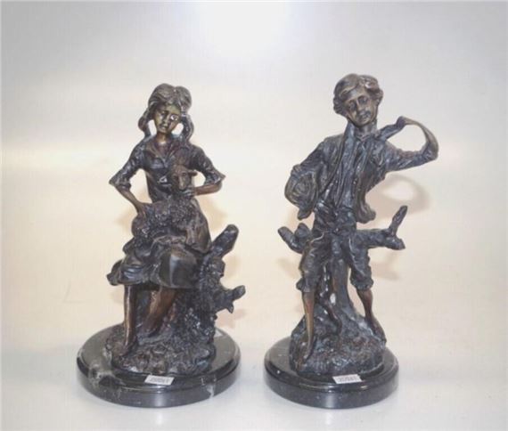 Auguste Moreau | Depicting a girl with a sheep and a boy. Signed A ...