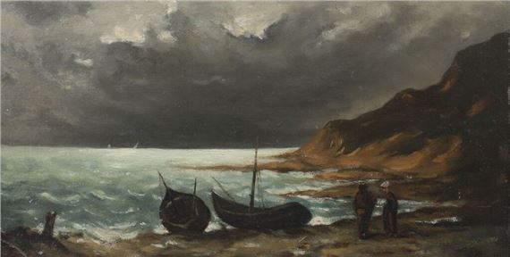 Paul Ferdinand Gachet | Boats on the beach with a couple | MutualArt