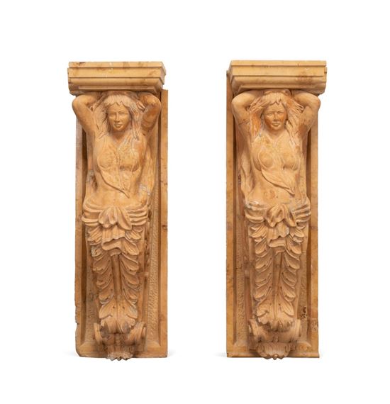 Continental School, 20th Century | PAIR OF PINK MARBLE CARYATID-FORM CORBELS | MutualArt
