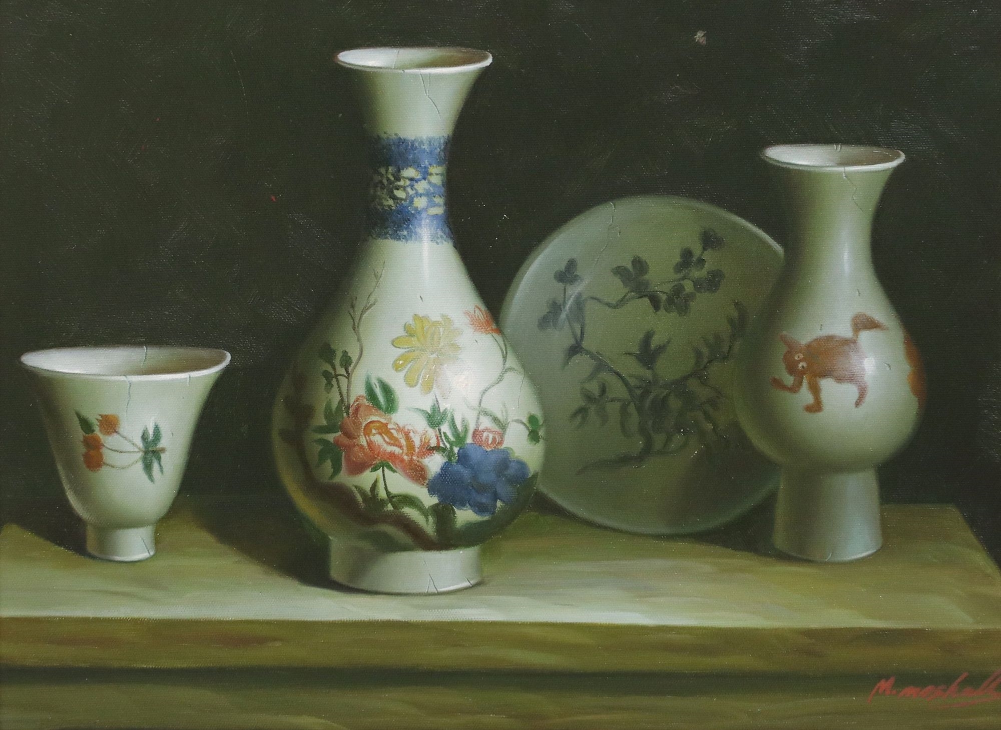 M Moshall | Still Life with Chinese Porcelains | MutualArt