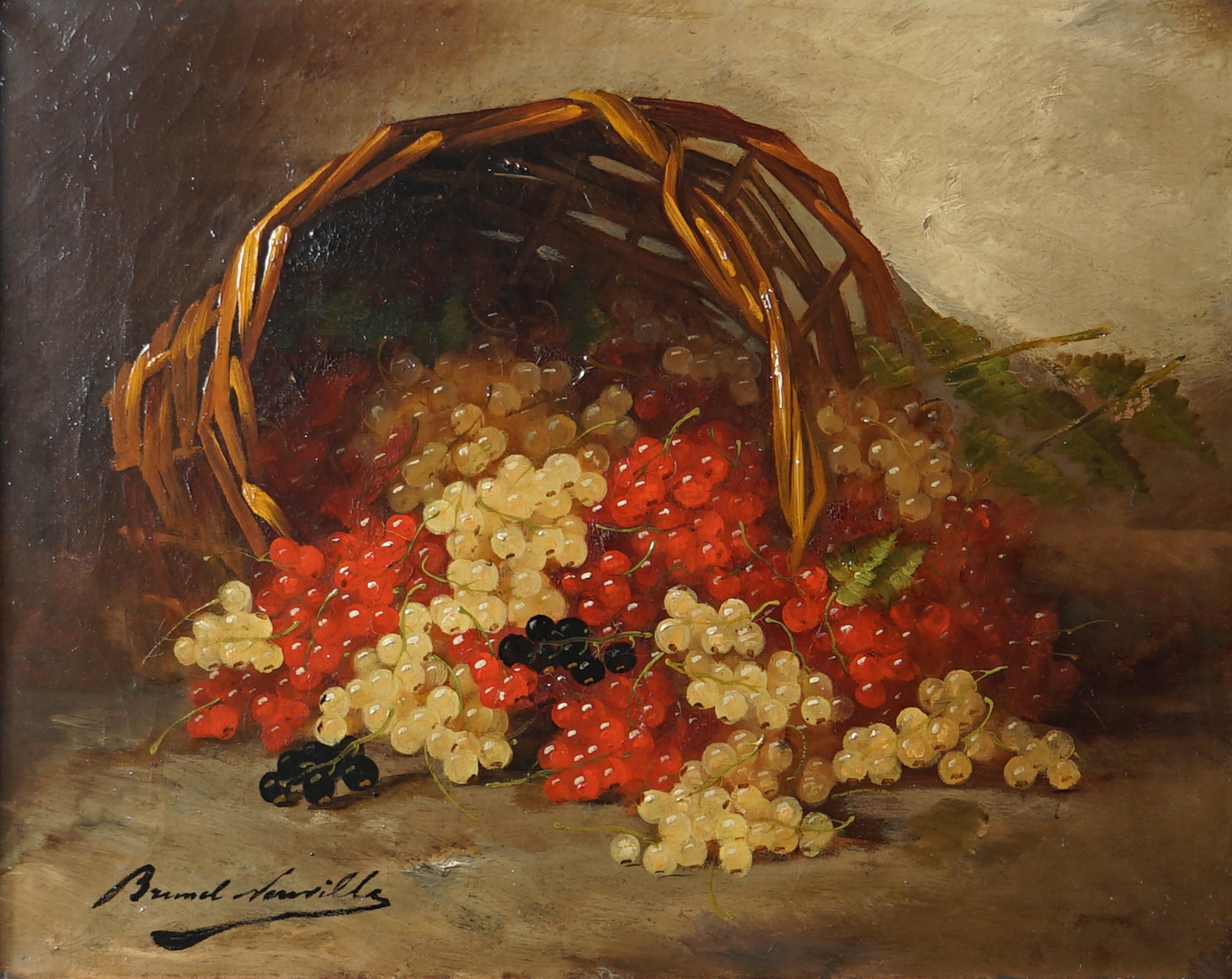 Alfred Brunel de Neuville | Stilleven met bessen in een mand | MutualArt