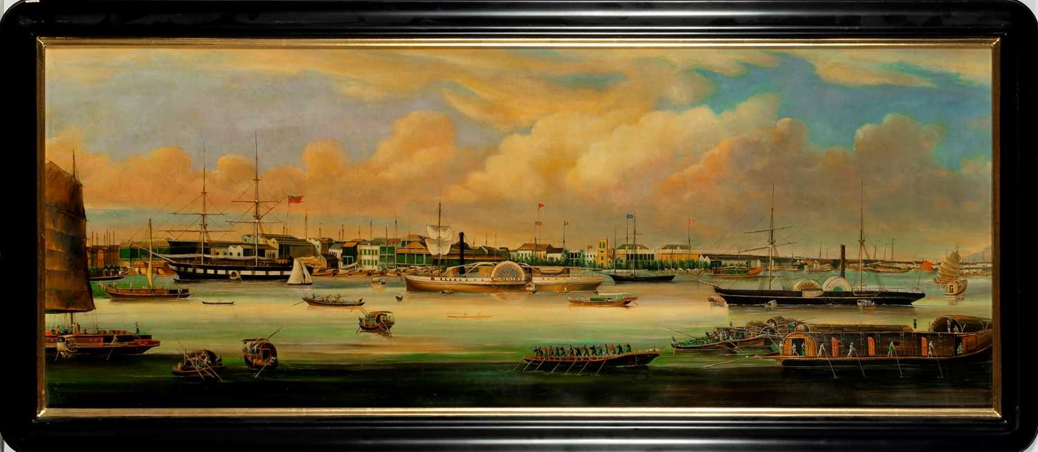 Chinese Export School | Oil on canvas; depicting the harbor in Canton ...