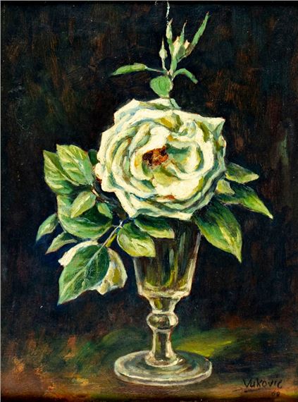 Marko Vukovic | Still Life with White Rose in Glass (1960) | MutualArt