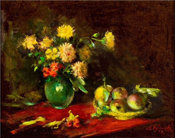 Anatole Efimoff | Still Life with Vase of Flowers and Apples (1979 ...