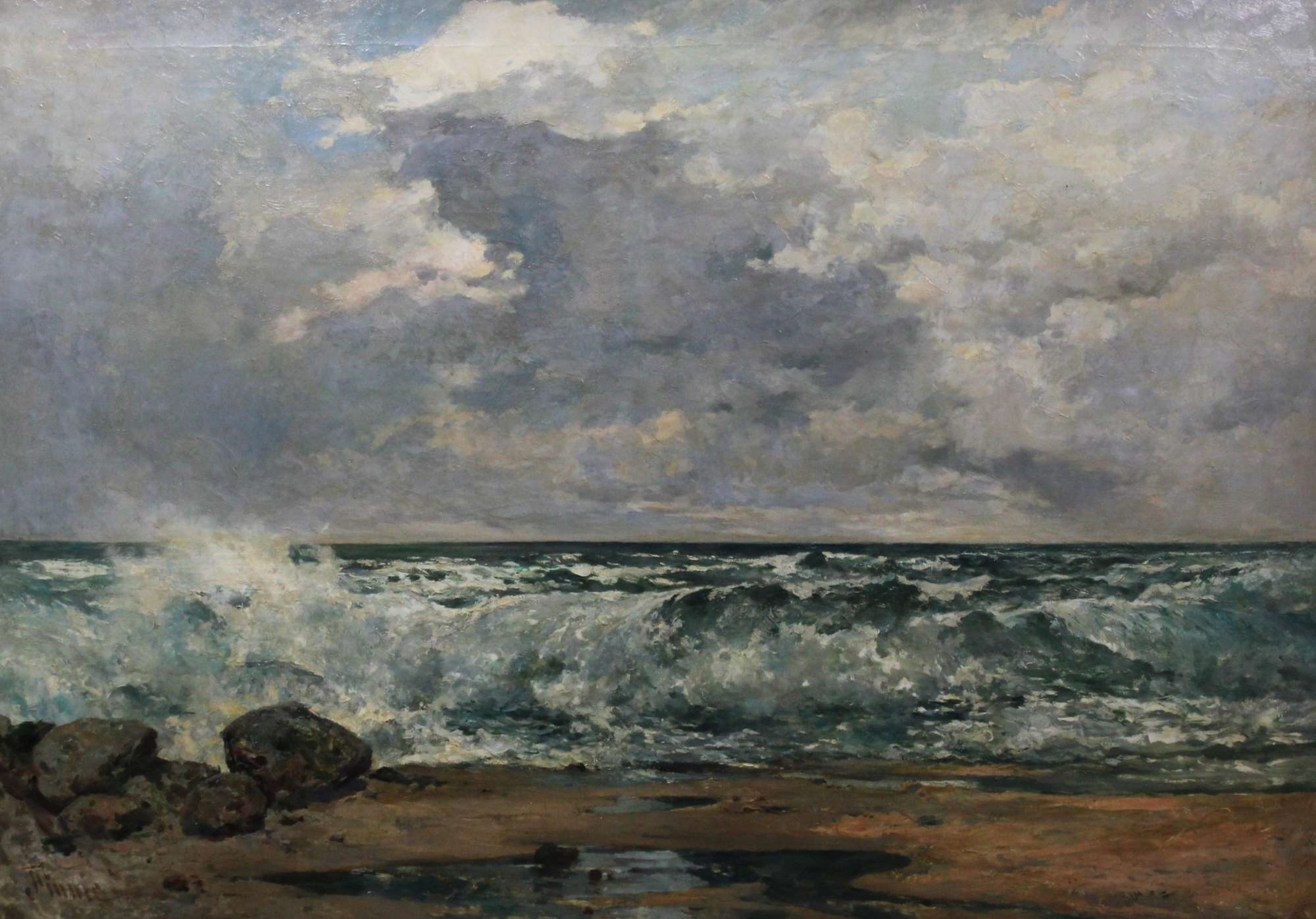 John Finnie | waves breaking on a boulder strewn beach | MutualArt