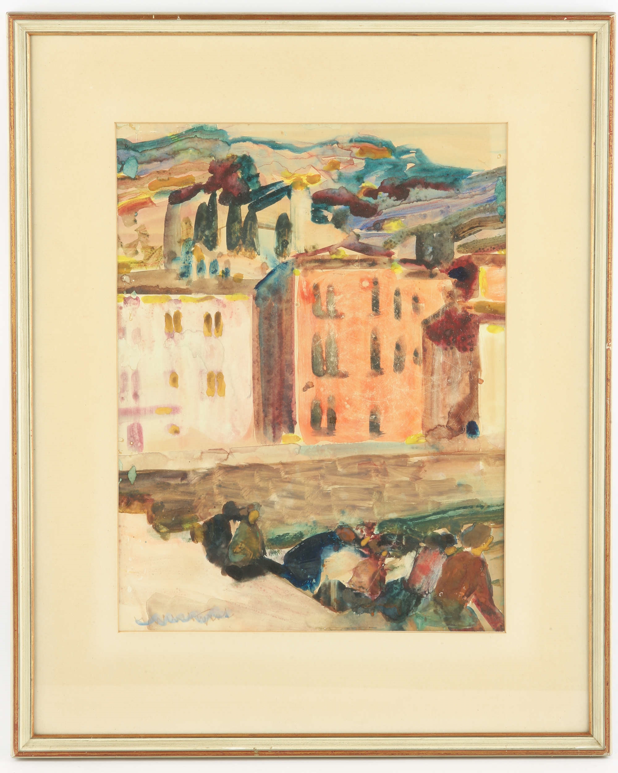 Hans Josef Weber-Tyrol | figures in a harbour with colourful buildings ...